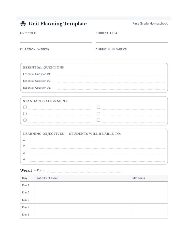 Planning Templates – Firstgrader.org